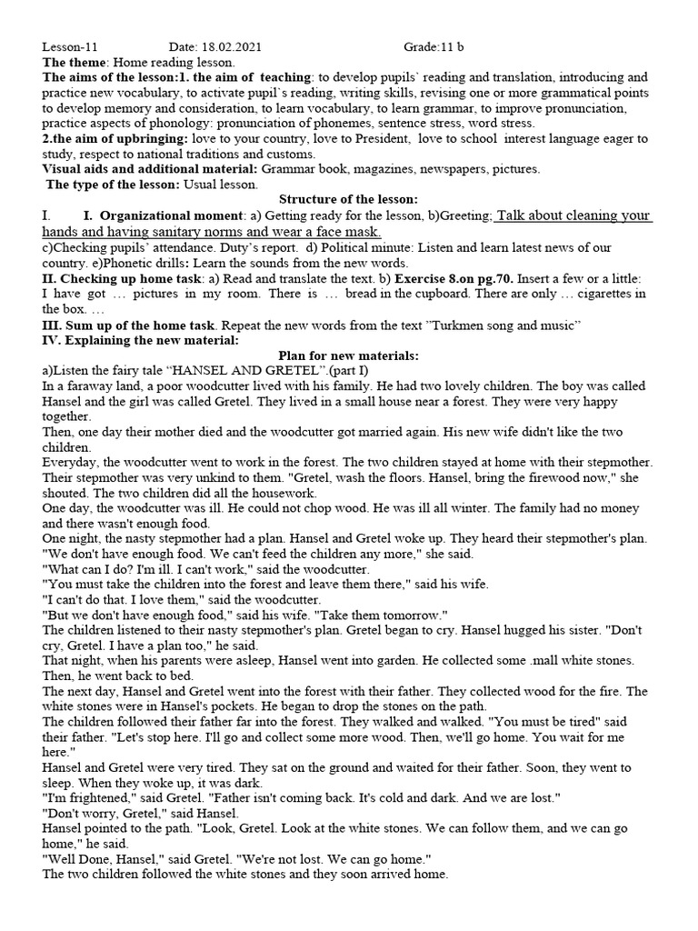11 Grade 11home Reading Lesson. | PDF | Hansel And Gretel (Opera ...