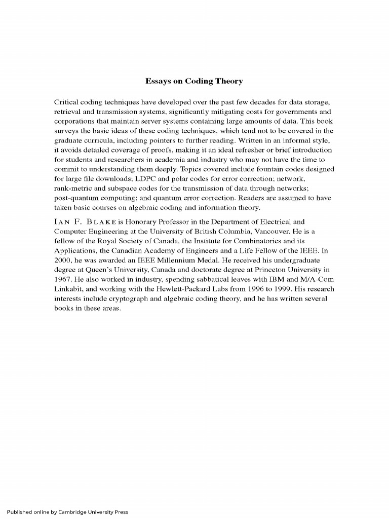 Blake I. Essays On Coding Theory 2024 | PDF | Field (Mathematics) | Polynomial