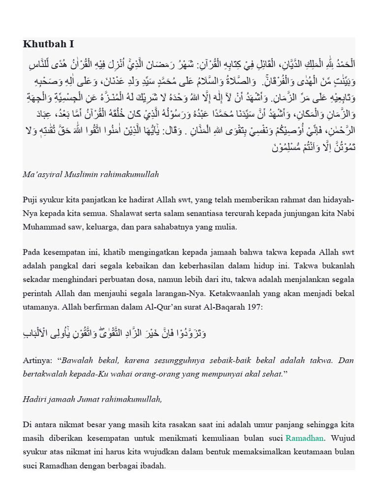 Pentingnya Takwa dan Membaca Al-Qur'an di Ramadhan | PDF