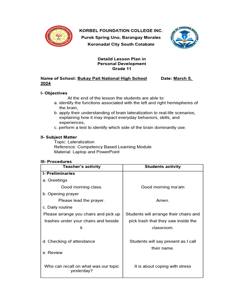 Brain Lateralization in Personal Development | PDF | Lateralization Of Brain Function | Thought