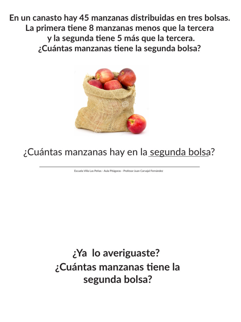 Manzanas en tres bolsas: cálculo y solución | PDF | Matemáticas