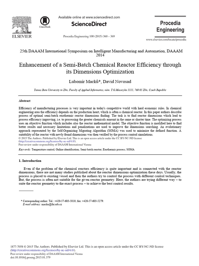 Enhancement of A Semi-Batch Chemical Reactor Efficiency Through Its ...