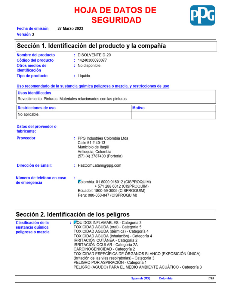MSDS D-20 | Descargar gratis PDF | Reciclaje | Residuos