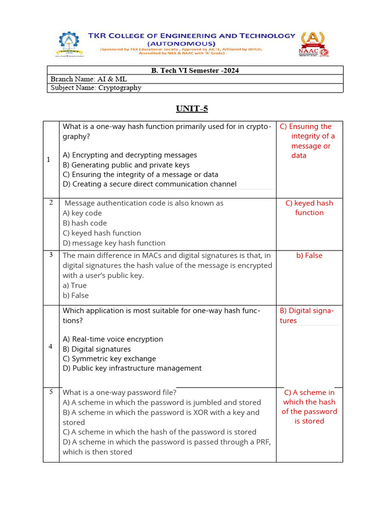 Cryptography Unit 5 MCQS | PDF | Military Communications | Algorithms Cryptography Unit 5 MCQS | PDF | Military Communications | Algorithms