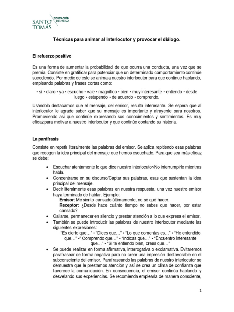 M1 - Descargable - Técnicas para Animar Al Interlocutor y Provocar El Diálogo | PDF | Empatía ...