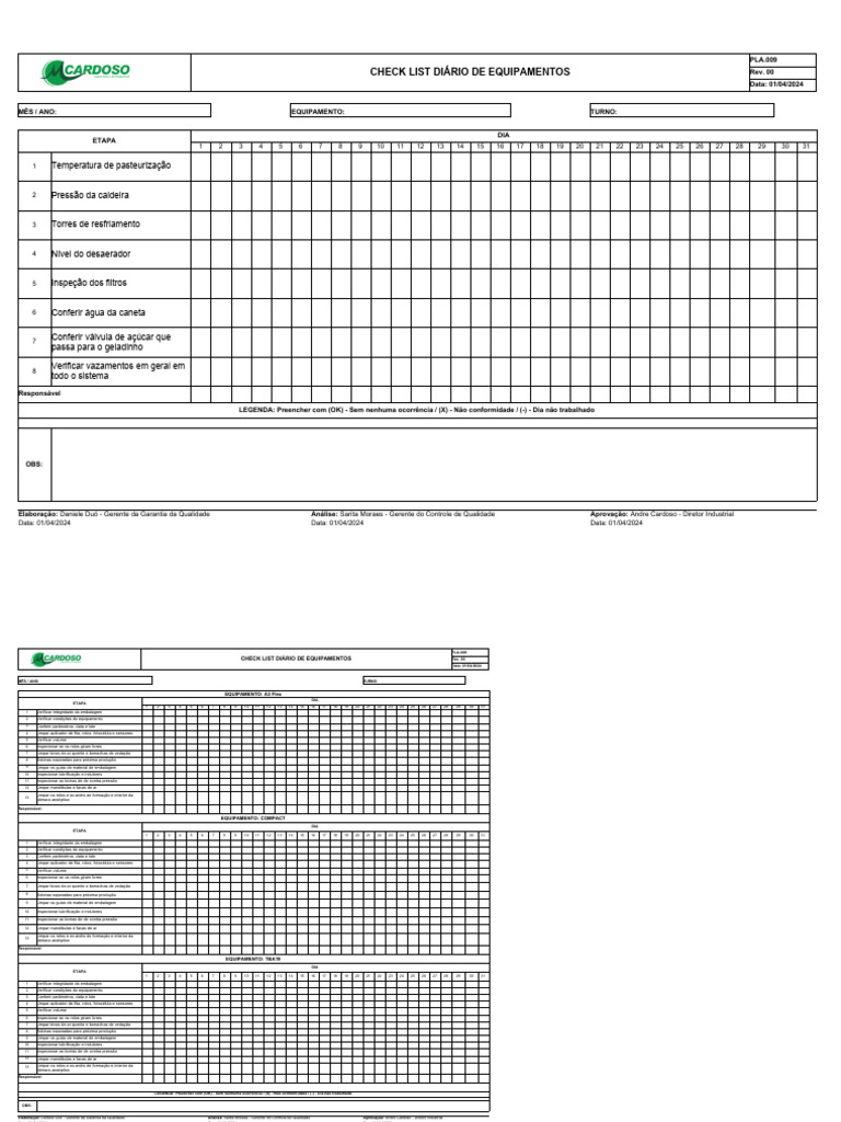 PLA.009 Rev00 CheckList - Equipamentos | PDF