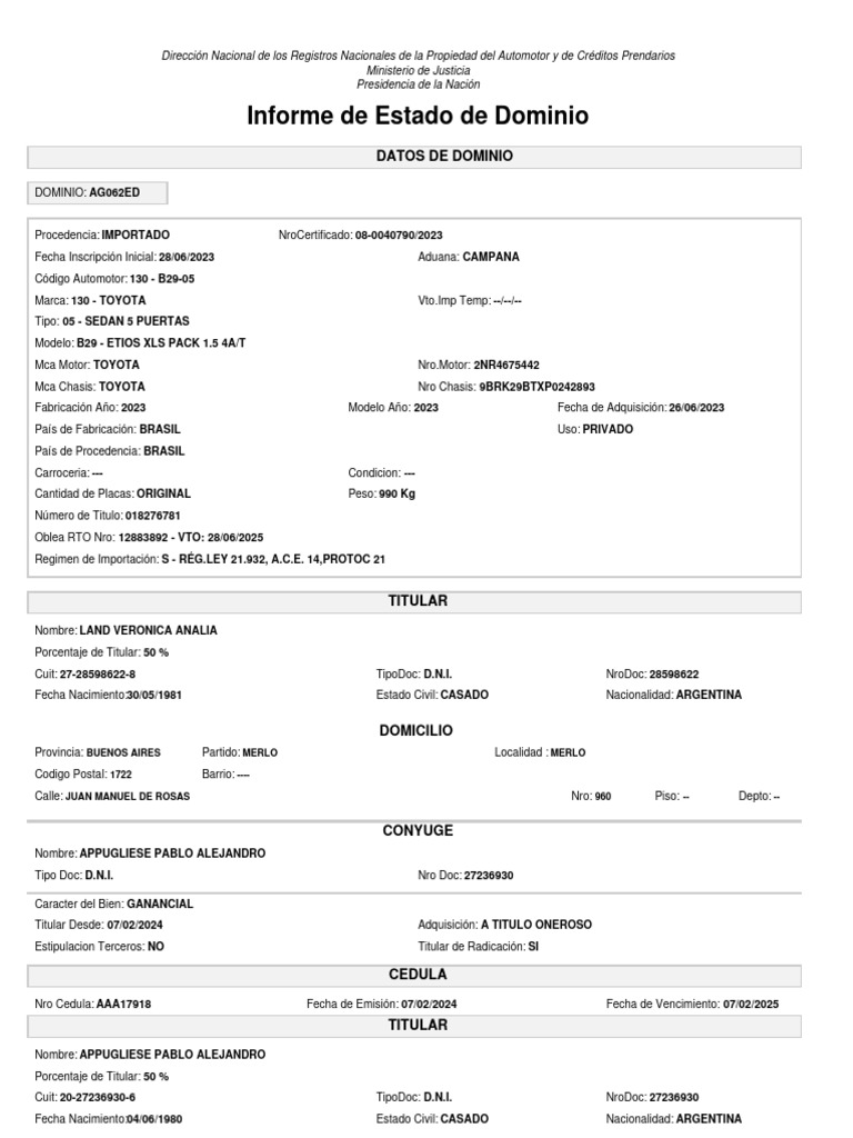 Informe de Dominio de Toyota Etios 2023 | Descargar gratis PDF ...