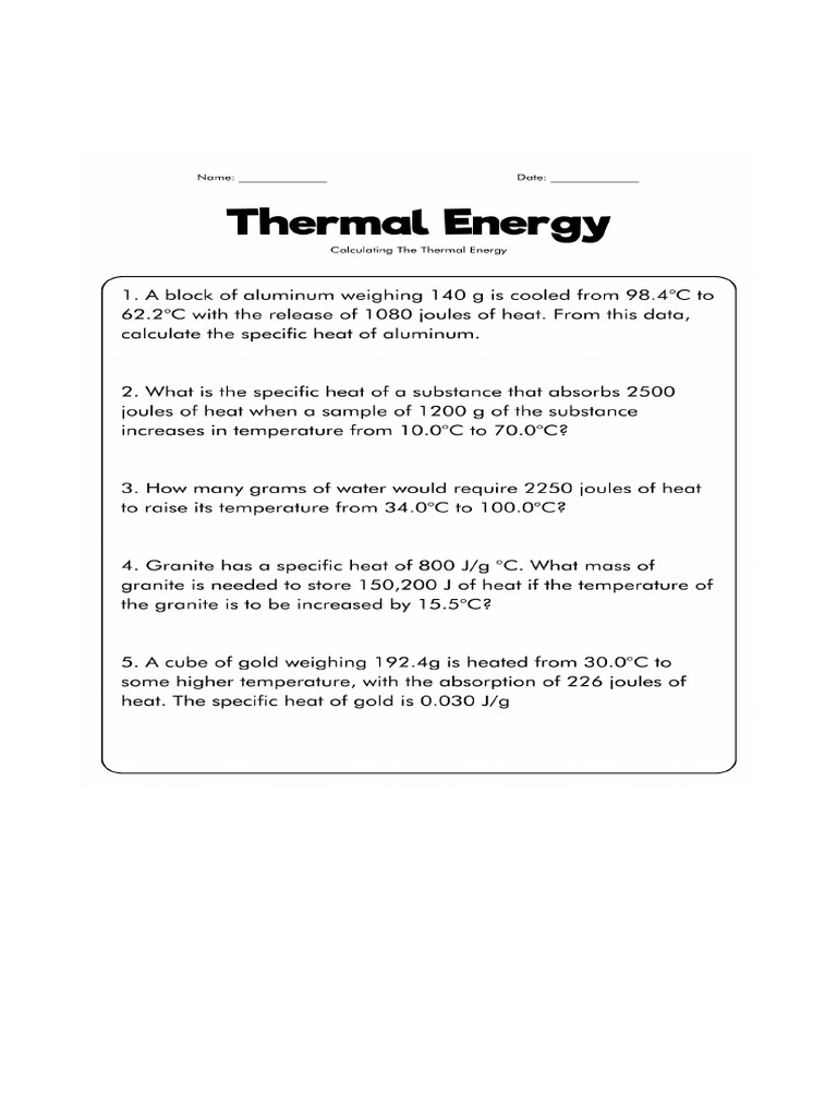 Thermal Energy Worksheet Heat and Temperature - 17446.jpg | PDF