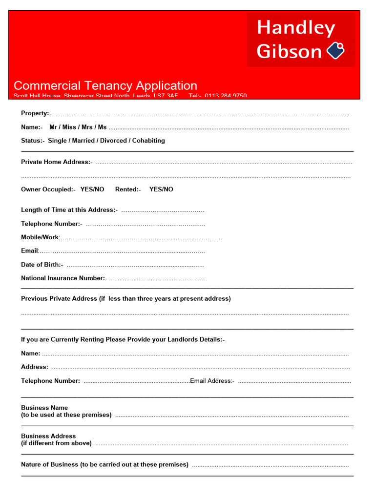 Commercial Application Form | PDF | Landlord | Real Property Law
