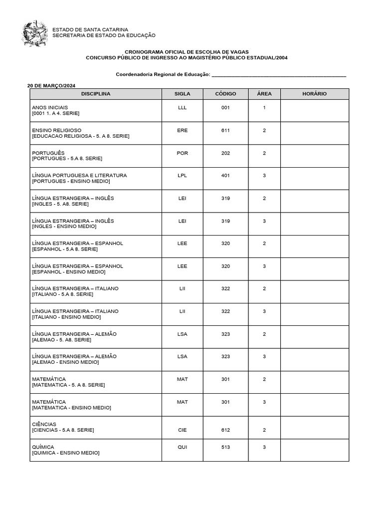 Cronograma de Escolha Vagas | PDF | Science