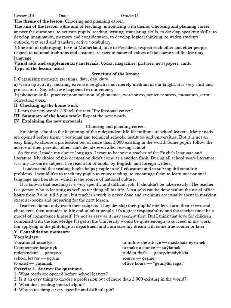 Career Planning and Choice Lesson 11 | PDF | Teachers | Cognition