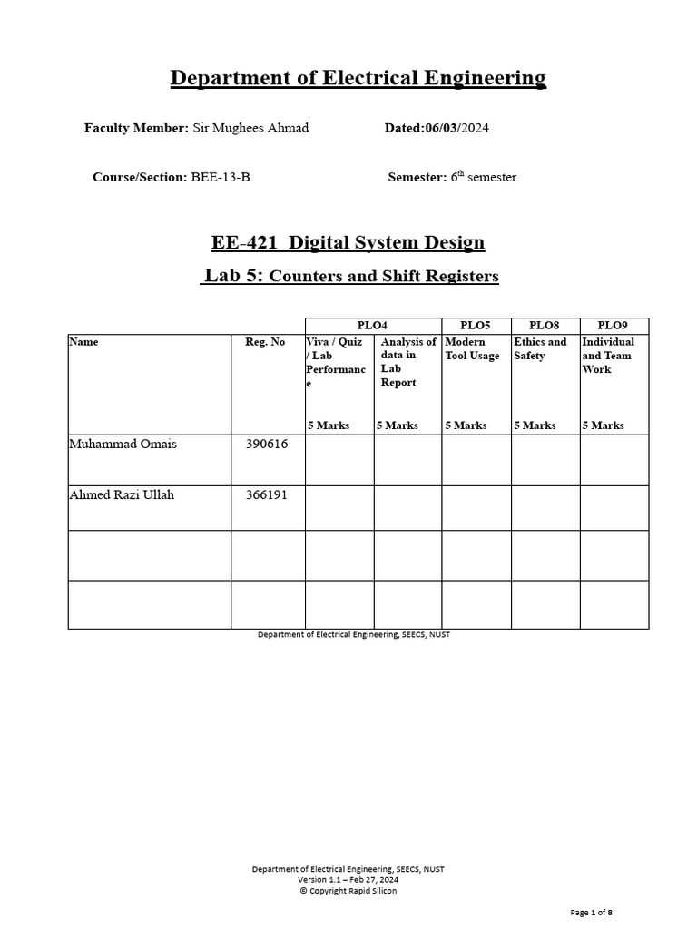 Lab 5 Counters and Shift Registers (3) | PDF | Electronic Design | Electronic Engineering
