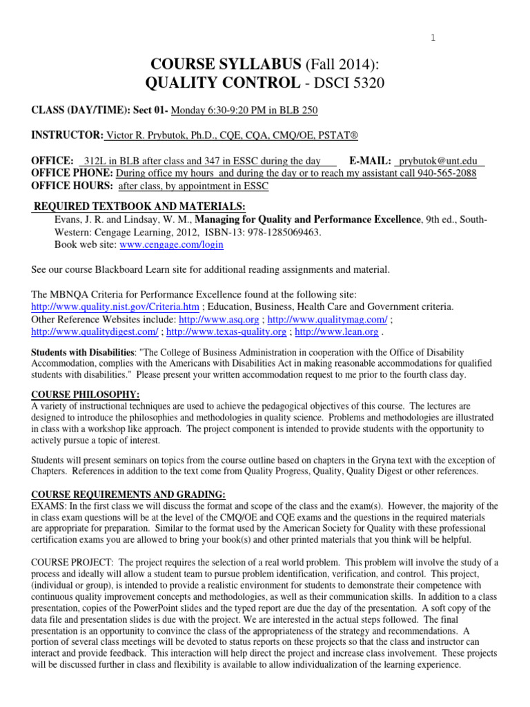 Syllabus - DSCI 5320 001 Fall 2014-1 | PDF | Data | Lecture