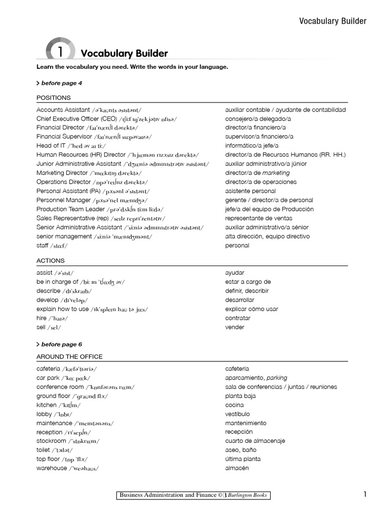 Business Vocabulary for Administration | PDF | Business | Business ...