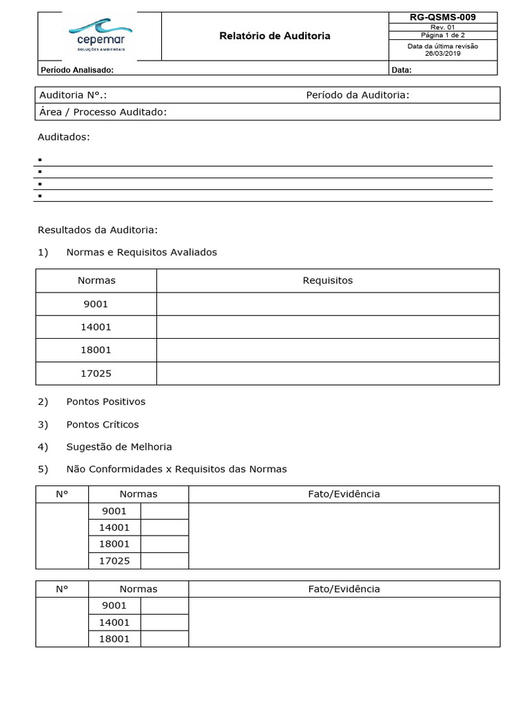 Rg-qsms-009 - Relatório de Auditoria - Rev 01 | PDF