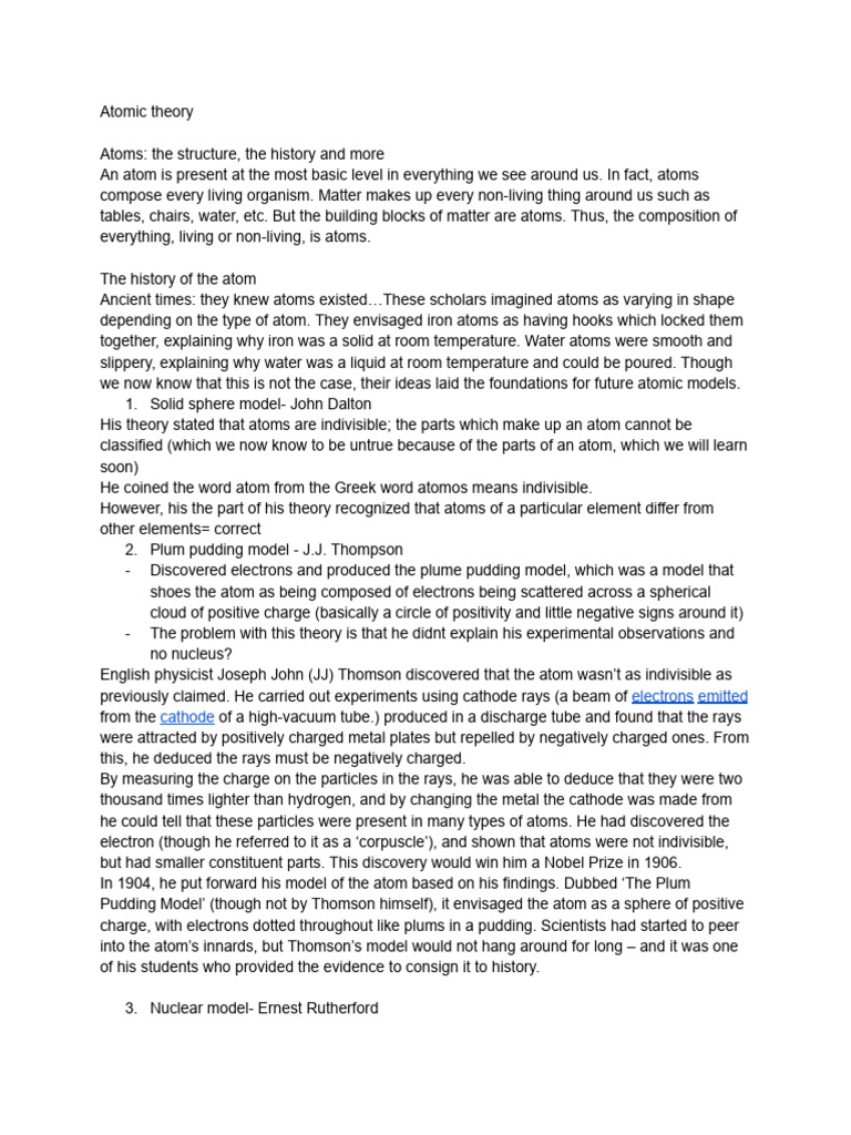 Atomic Theory | PDF | Atoms | Electron
