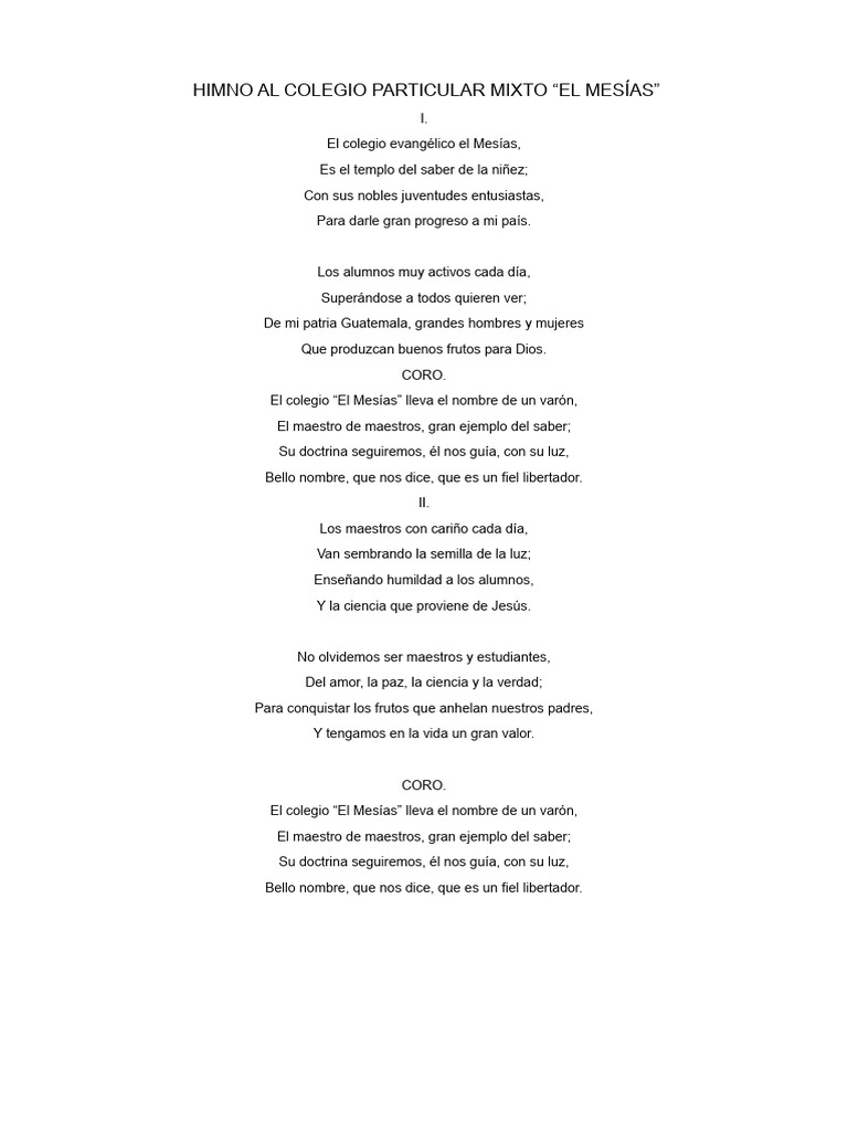 Letra Himno Al Colegio Particular Mixto | PDF
