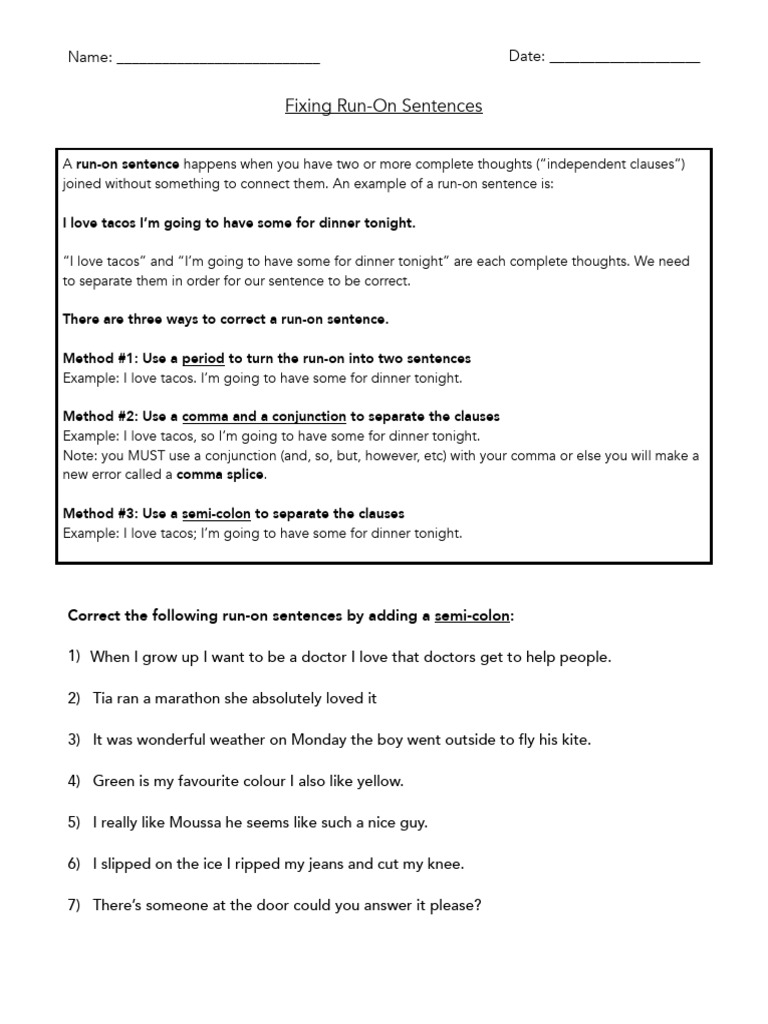 FixingRunOnSentences 1 | PDF | Syntax | English Grammar