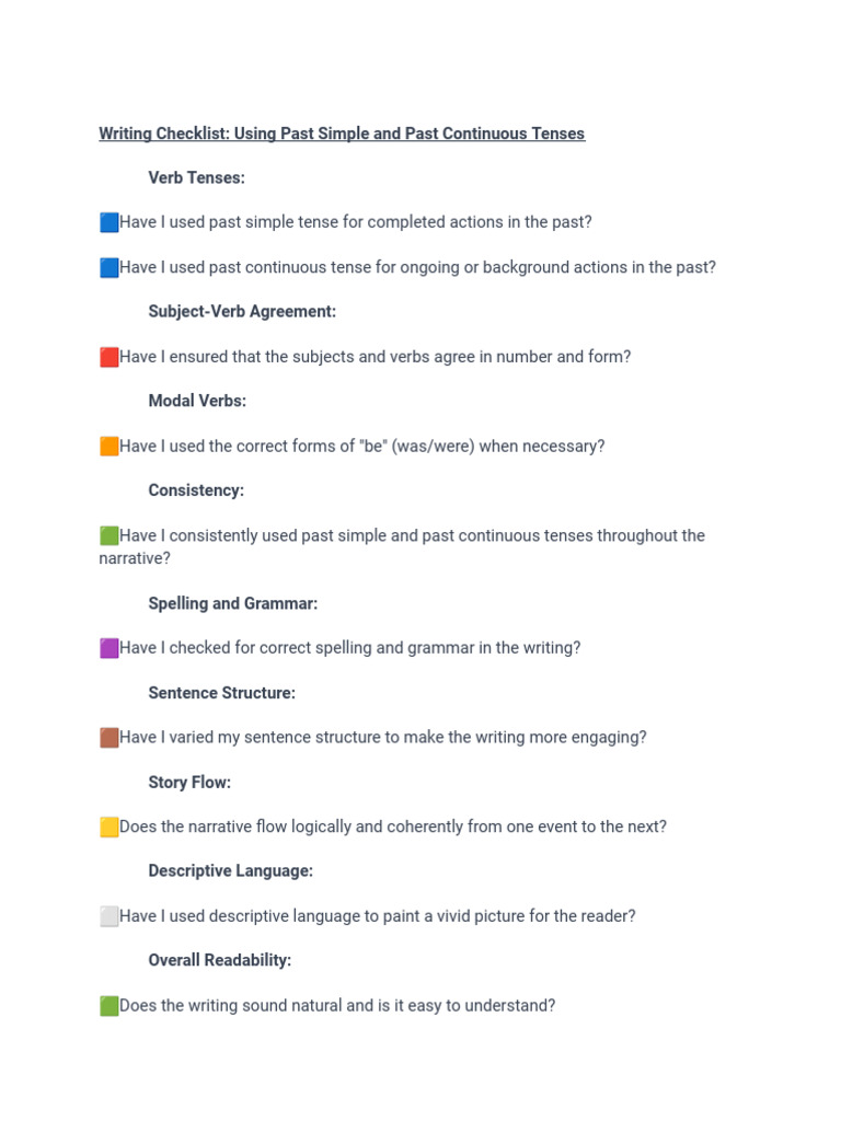 Checklist Past Simple Past Continous | PDF