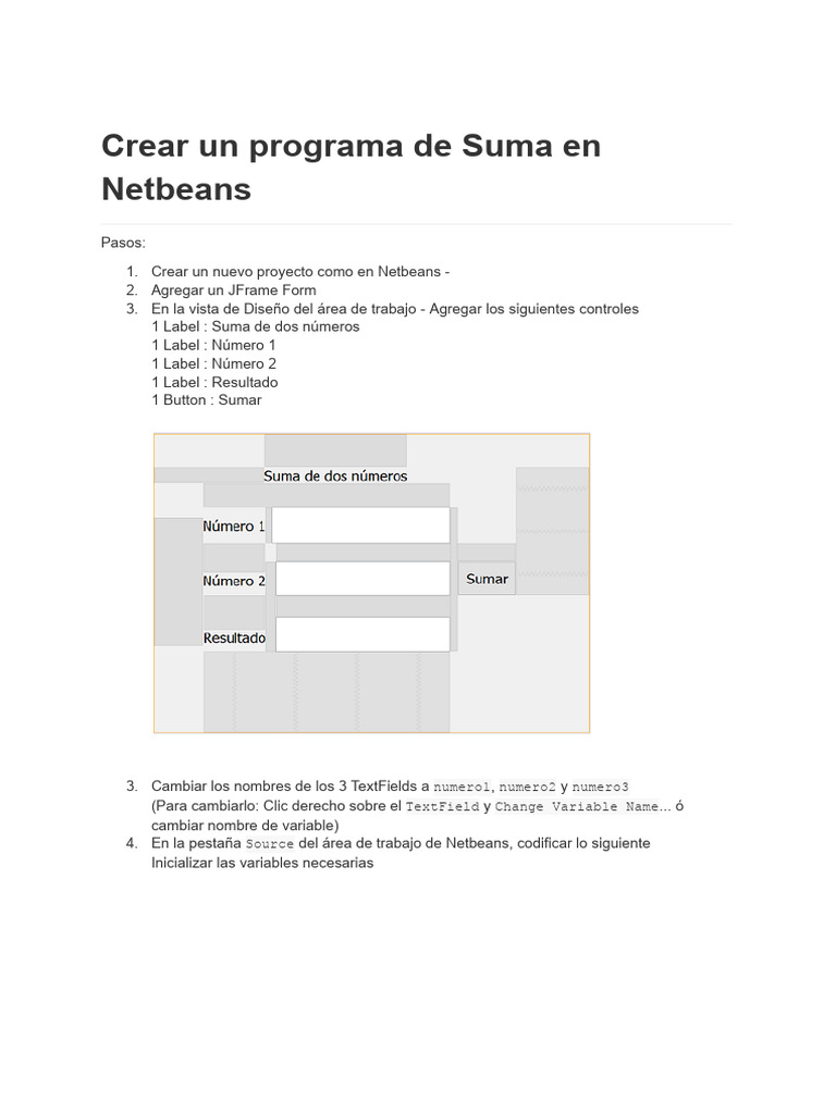 Programa de Suma en Netbeans | PDF