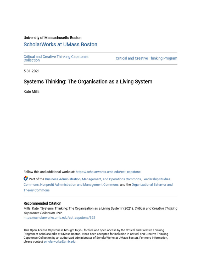 Systems Thinking - The Organisation As A Living System | PDF | System | Systems Theory
