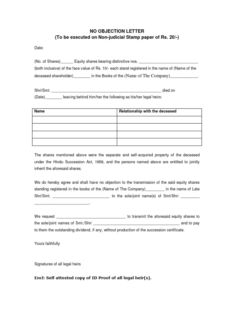 No Objection Letters From Legal Heirs | PDF
