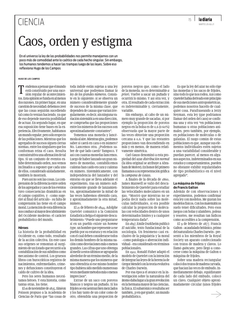 Caos Orden y Estigma - La Diaria - Hugo de Los Campos | PDF ... Caos Orden y Estigma - La Diaria - Hugo de Los Campos | PDF ...