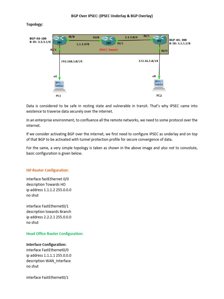 BGP Over IPSEC. (Underlay IPSEC and Overlay BGP) | PDF | Ip Address | Router (Computing)