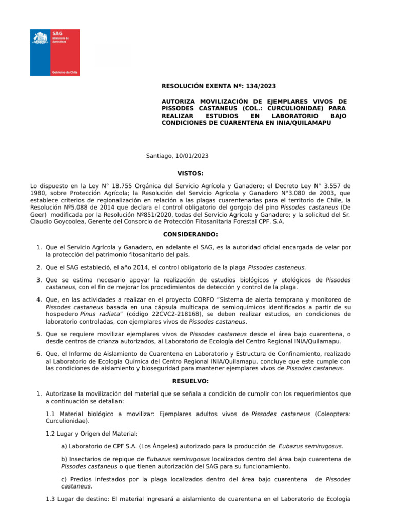 134 - 2023 Resolucion Exenta | PDF | Laboratorios