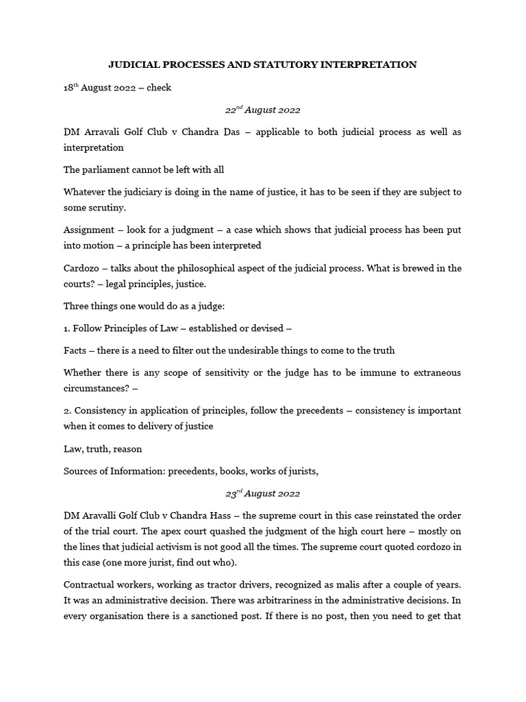 Judicial Processes & Statutory Interpretation | PDF | Statutory ...