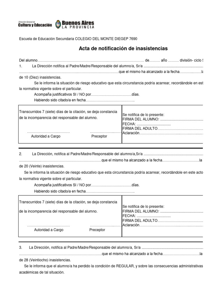 Notificacion de Inasistencia S6 | PDF