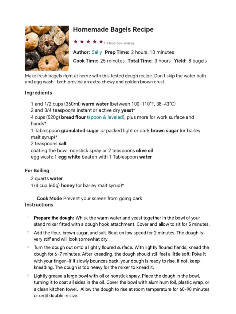 Sally's Homemade Bagel Recipe | PDF | Baking | Breads
