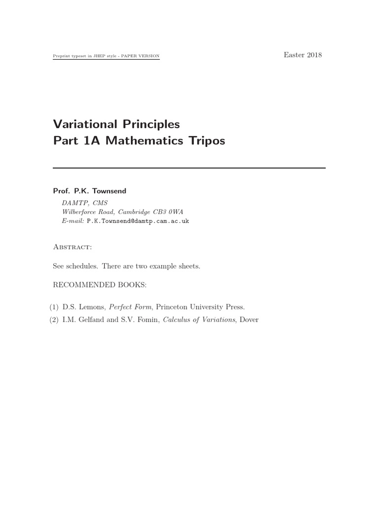 IB Variational Principles Townsend | PDF | Calculus Of Variations | Eigenvalues And Eigenvectors