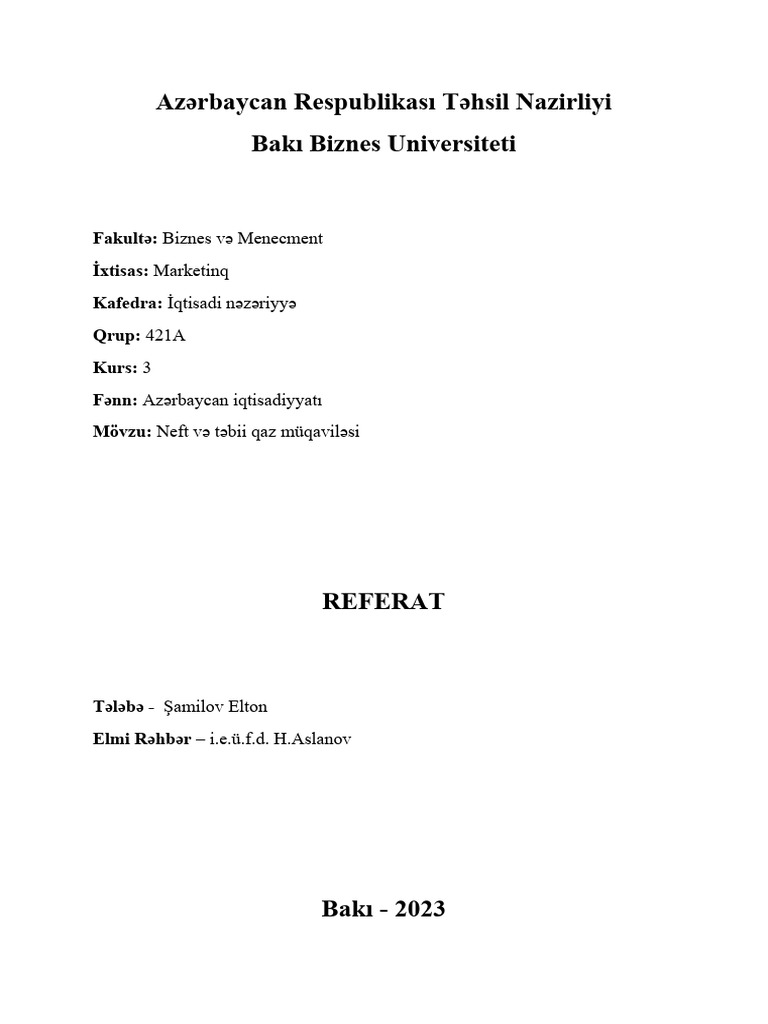 Neft VƏ Təbii Qaz Müqaviləsi | PDF