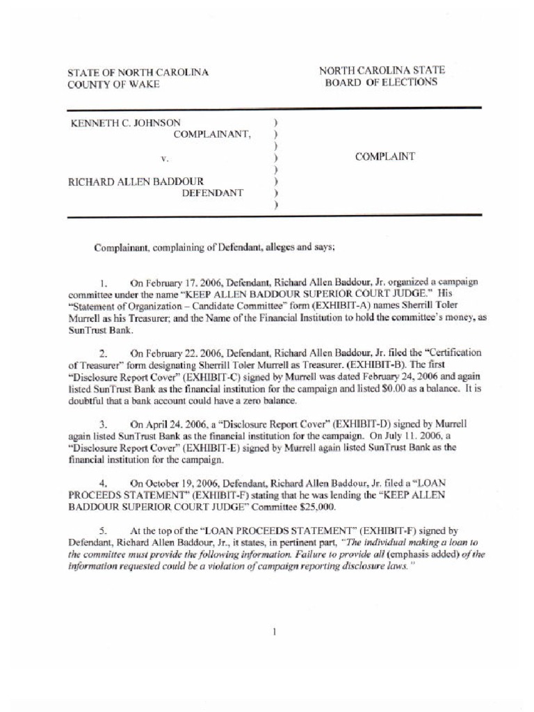 Judge Allen Baddour Elections Complaint | PDF | Language Arts ...