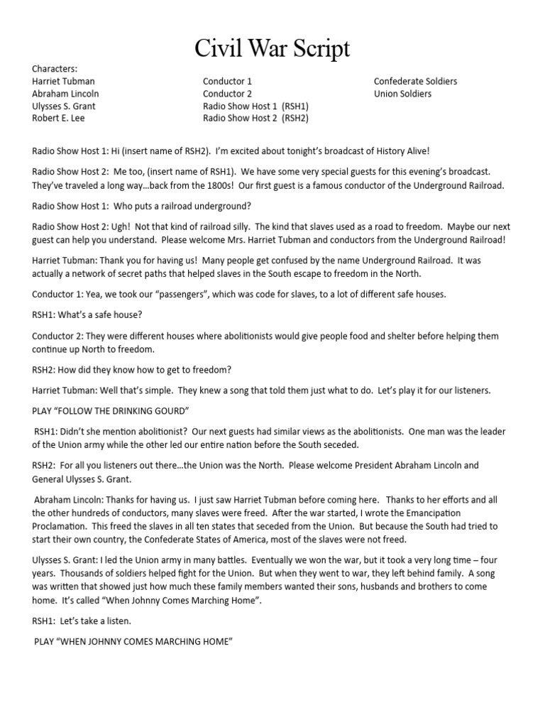Civil War Radio Show Script | PDF | Union (American Civil War ...