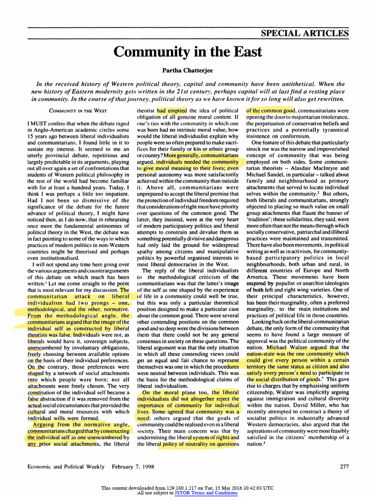 3.c. Partha Chatterjee - Community in The East | PDF