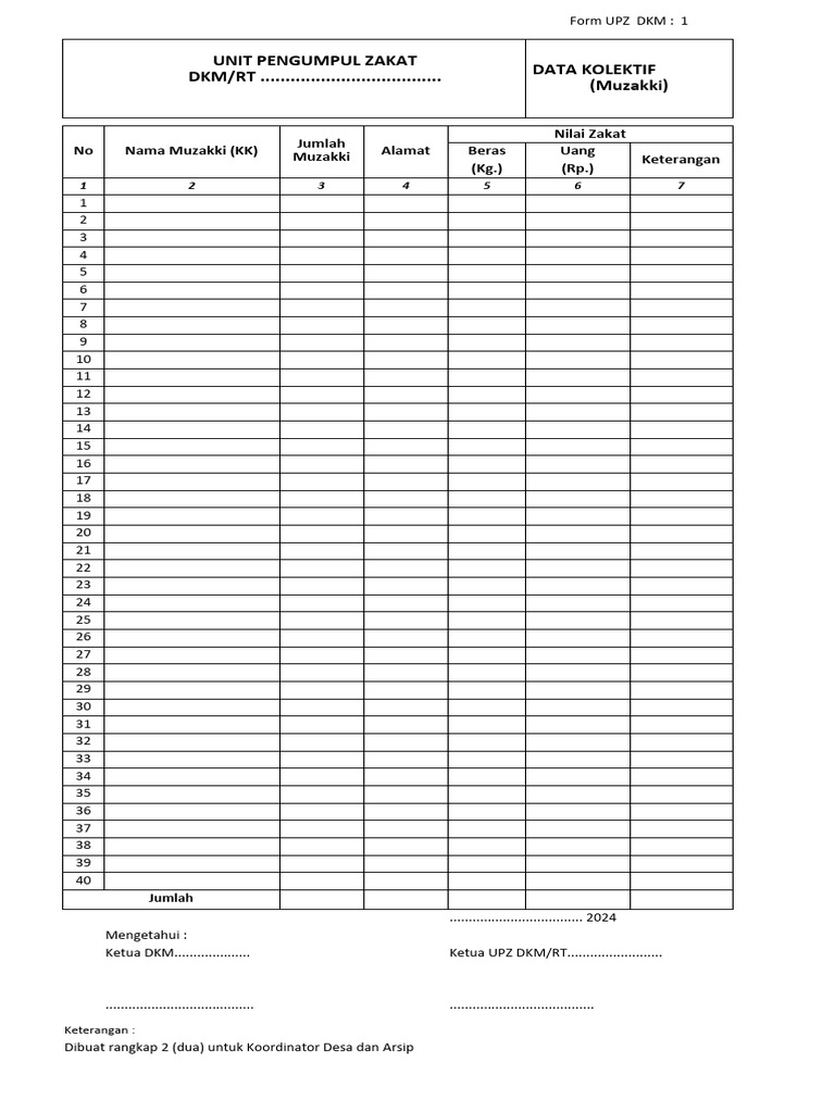 Form Laporan UPZ DKM Ke UPZ Desa | PDF