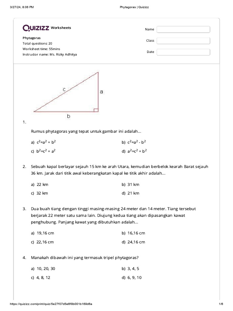 Phytagoras - Quizizz | PDF