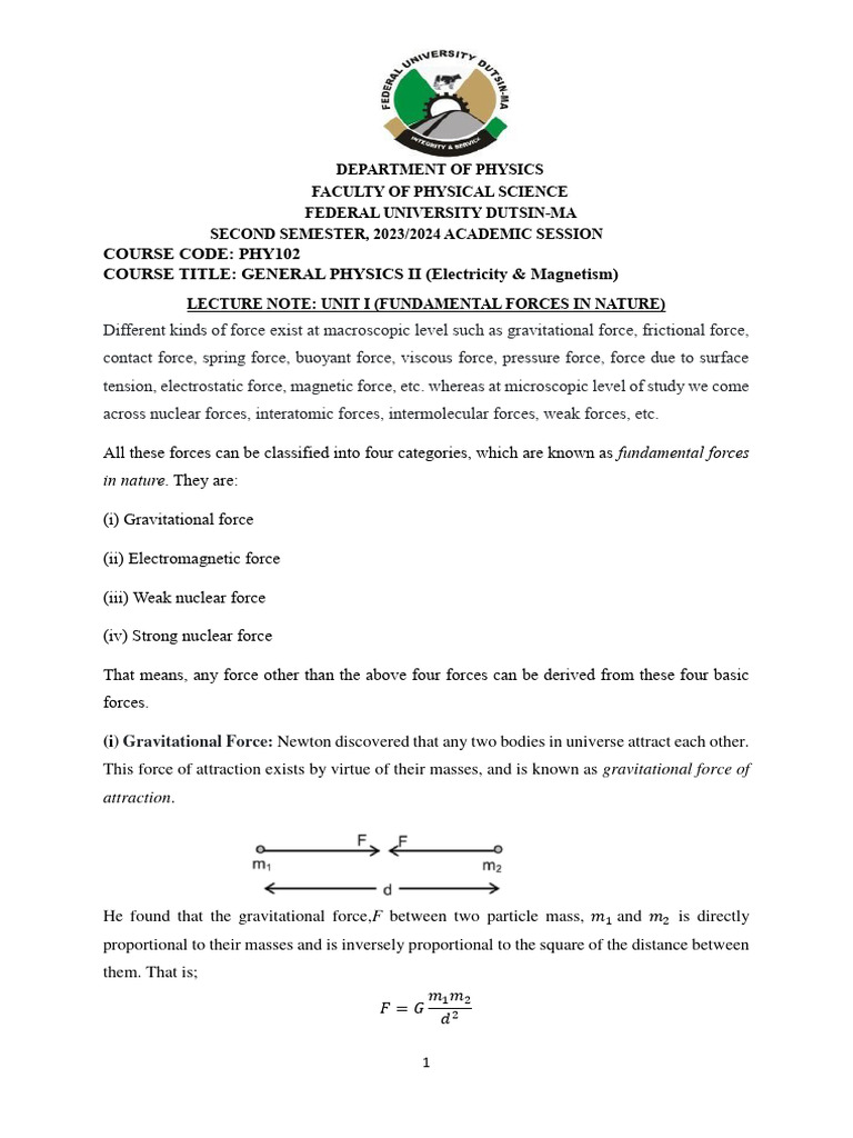 PHY102 Lecture Note 2023 - 2024 Session - 085214 - 102031 | PDF | Electric Charge | Force