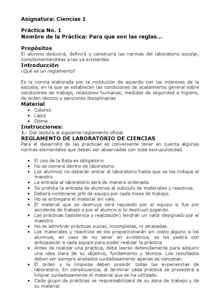Reglamento Laboratorio de Ciencias I