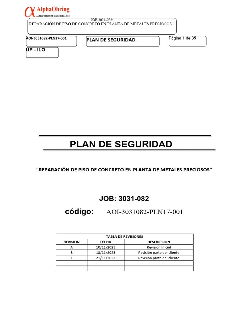 Plan de Seguridad | PDF | Seguridad y salud ocupacional | Las condiciones de trabajo