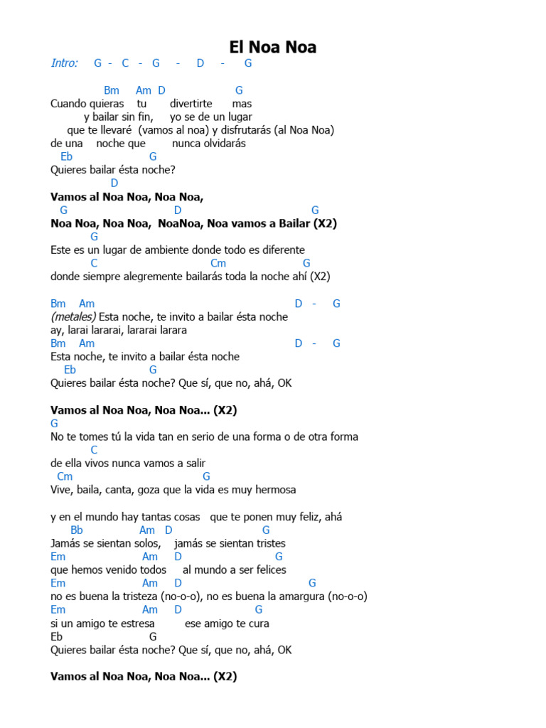 Juan Gabriel - El Noa Noa - Letra y Acordes - Versión en Vivo | PDF