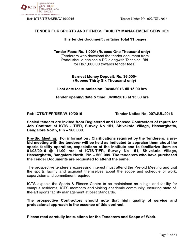 Sports Facility Management Tender | PDF | Indemnity | Employment