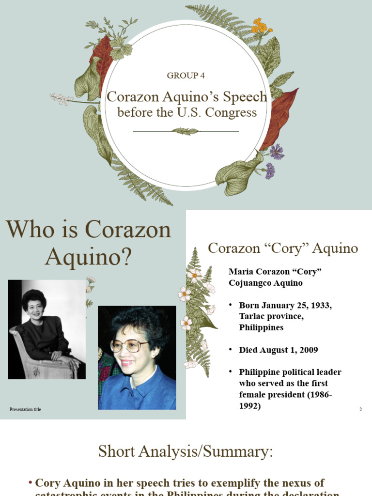 GHIST PPT REPORTING Corazons Speech 3 | PDF | Corazon Aquino