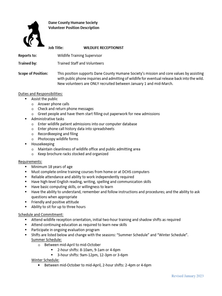 Wildlife Receptionist Volunteer Role | PDF | Computing