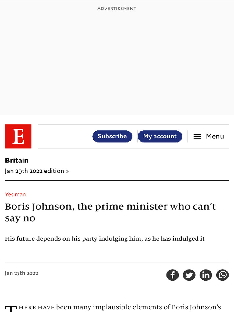 Boris Johnson, The Prime Minister Who Can't Say No - The Economist ...