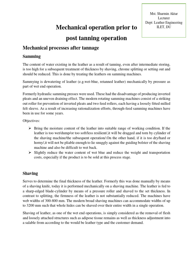 Mechanical Operation Prior To | PDF | Leather