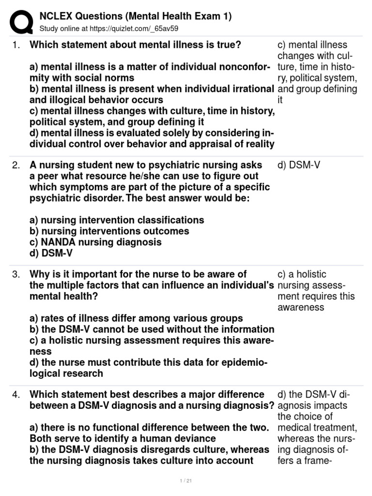 Psychiatric Mental Health PART 2 | PDF | National Council Licensure ...