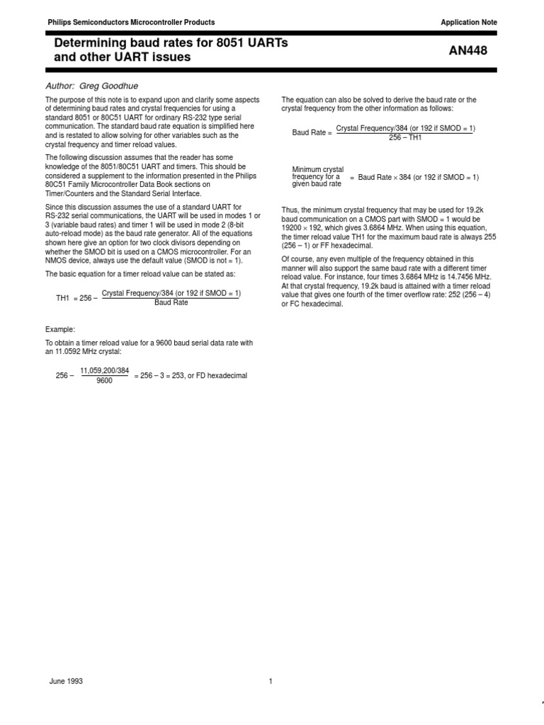Baud Rate Calculation for 8051 UART | PDF | Microcontroller | Computer ...